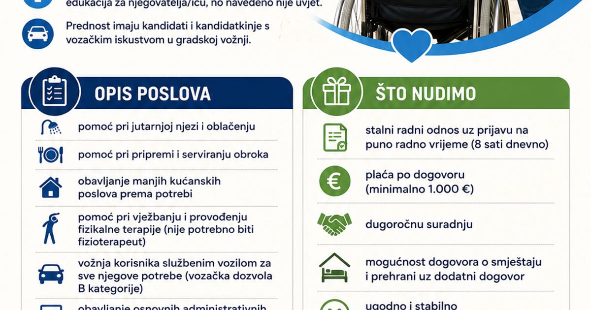 Oglas za posao: Osobni asistent / osobna asistentica muškoj osobi s ...