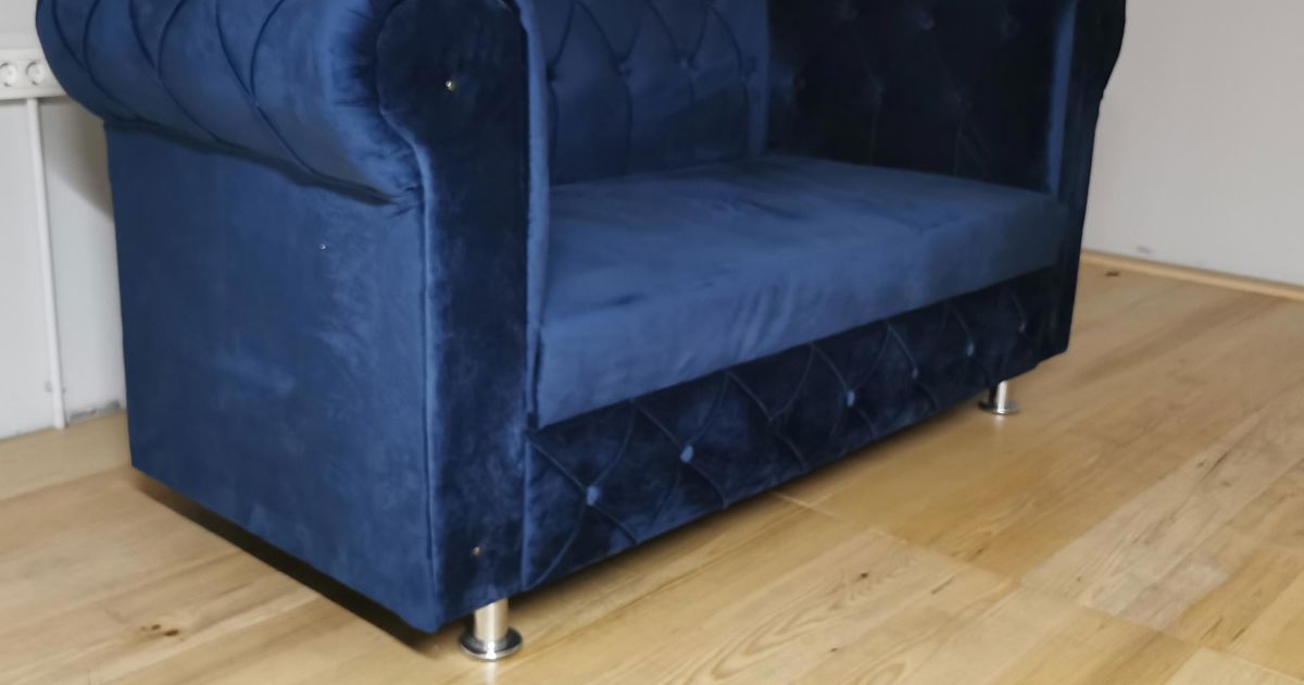 CHESTERFIELD DVOSJED, BARŠUNASTI, TAMNO PLAVI, KAO NOV SAMO 700 EURA ...